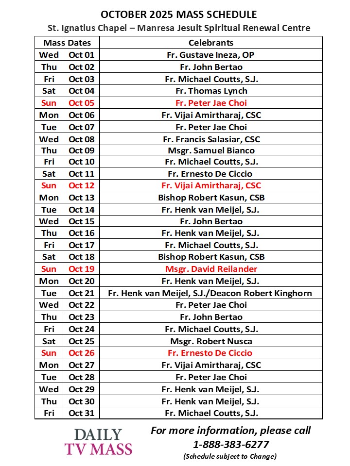 Celebrant Schedule October 2025 - Daily TV Mass